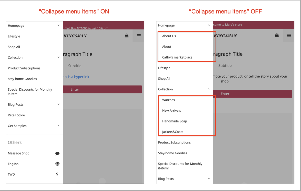 Mobile Menu Items and Categories Display | Advanced Design Settings – SHOPLINE Help Center