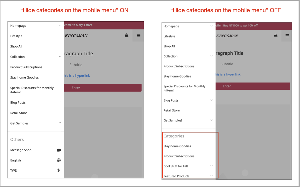 Mobile Menu Items and Categories Display | Advanced Design Settings – SHOPLINE Help Center