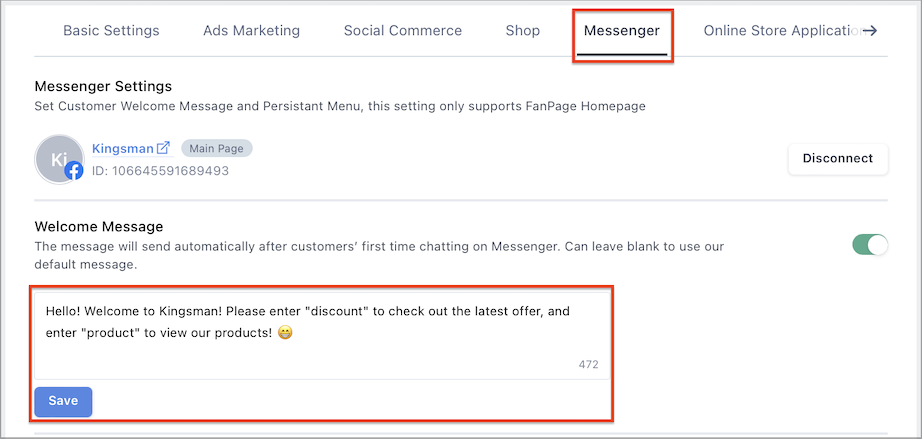 Facebook Messenger Persistent Menu and Welcome Message – SHOPLINE Help ...