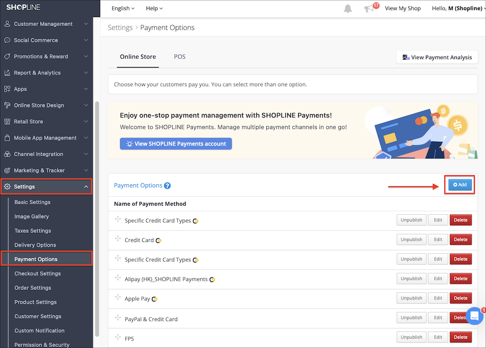 Add Payment Method | SHOPLINE Payments (HK) – SHOPLINE Help Center