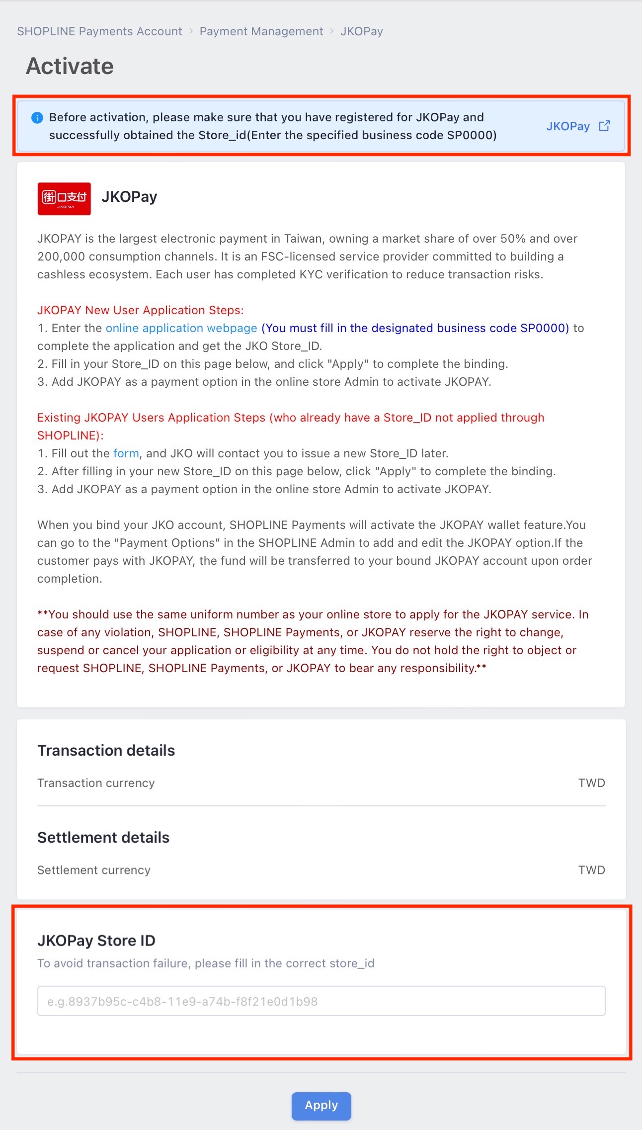 JKOPay Payment Settings | SHOPLINE Payments – SHOPLINE Help Center