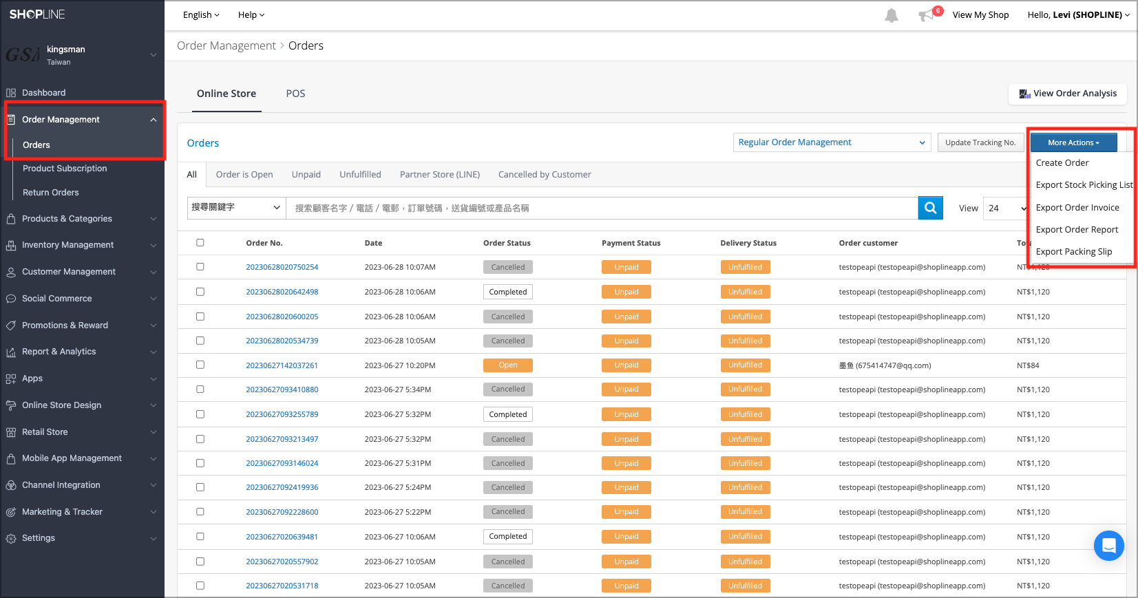 Order Export – SHOPLINE Help Center