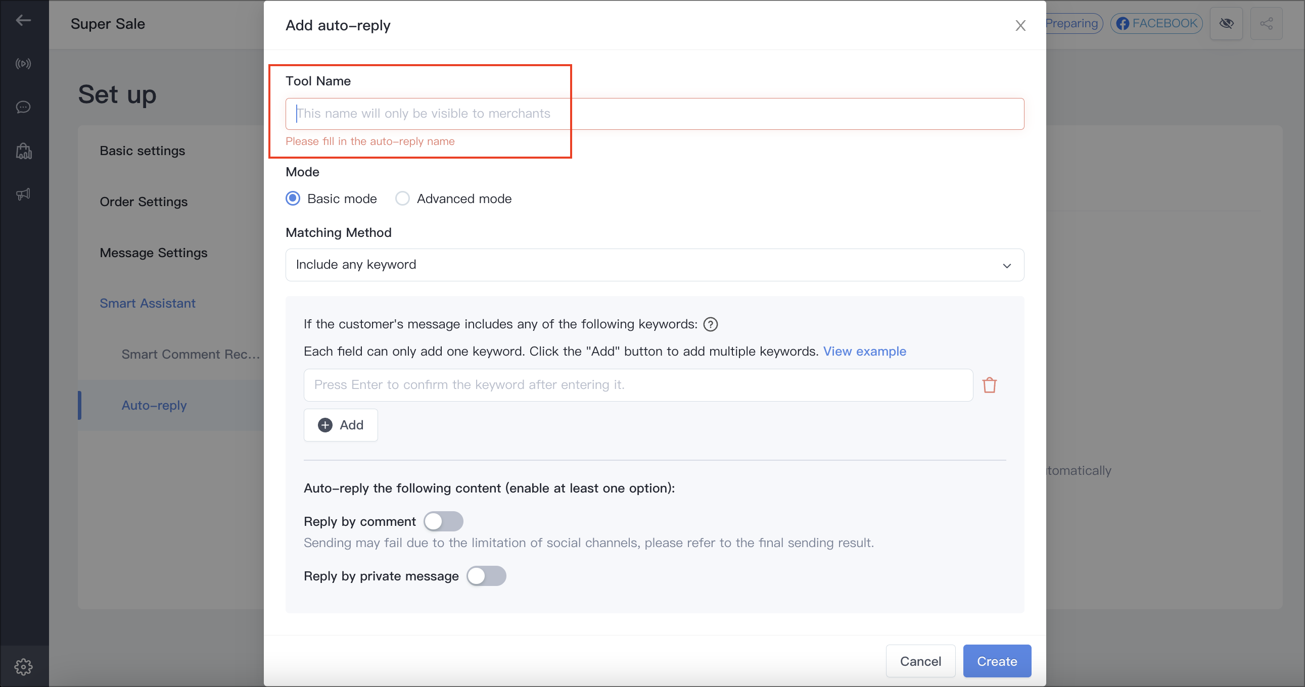 Facebook Live | Auto-reply – SHOPLINE Help Center