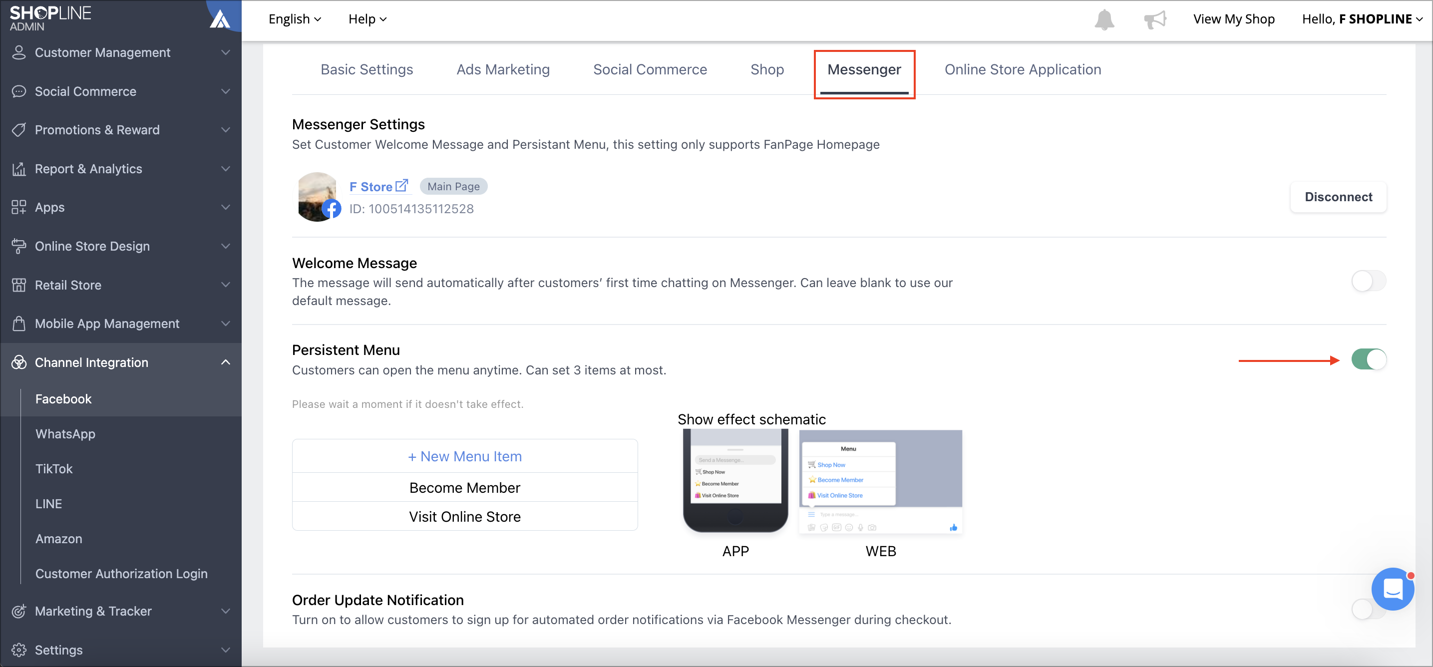 Facebook Messenger Persistent Menu and Welcome Message – SHOPLINE Help Center