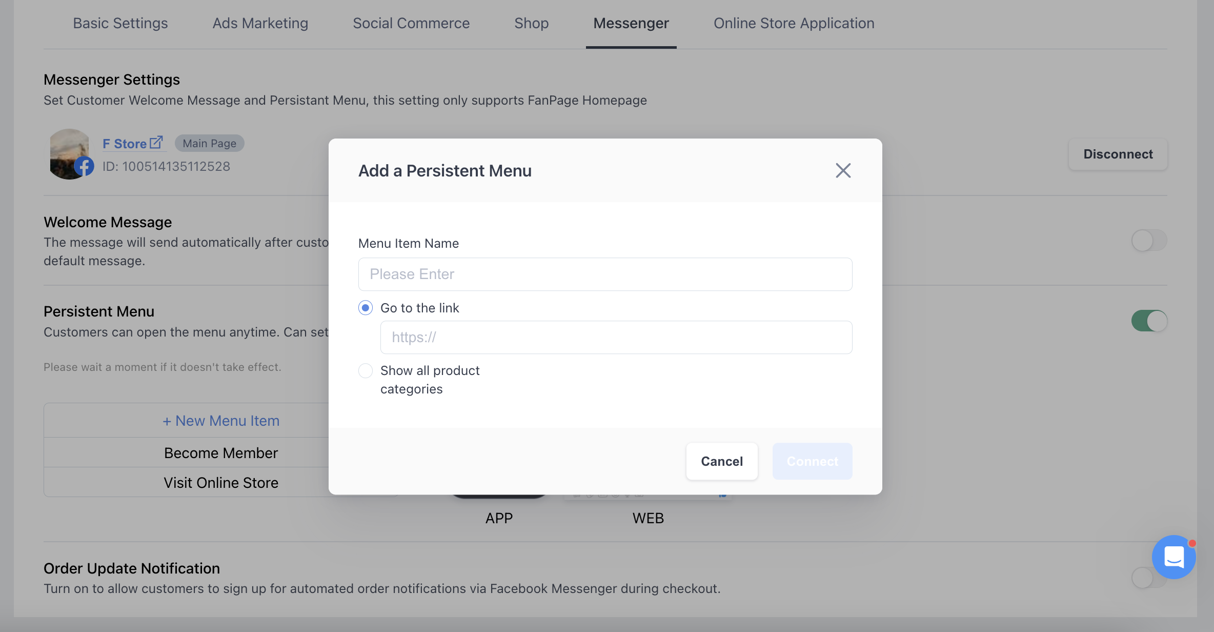 Facebook Messenger Persistent Menu and Welcome Message – SHOPLINE Help Center