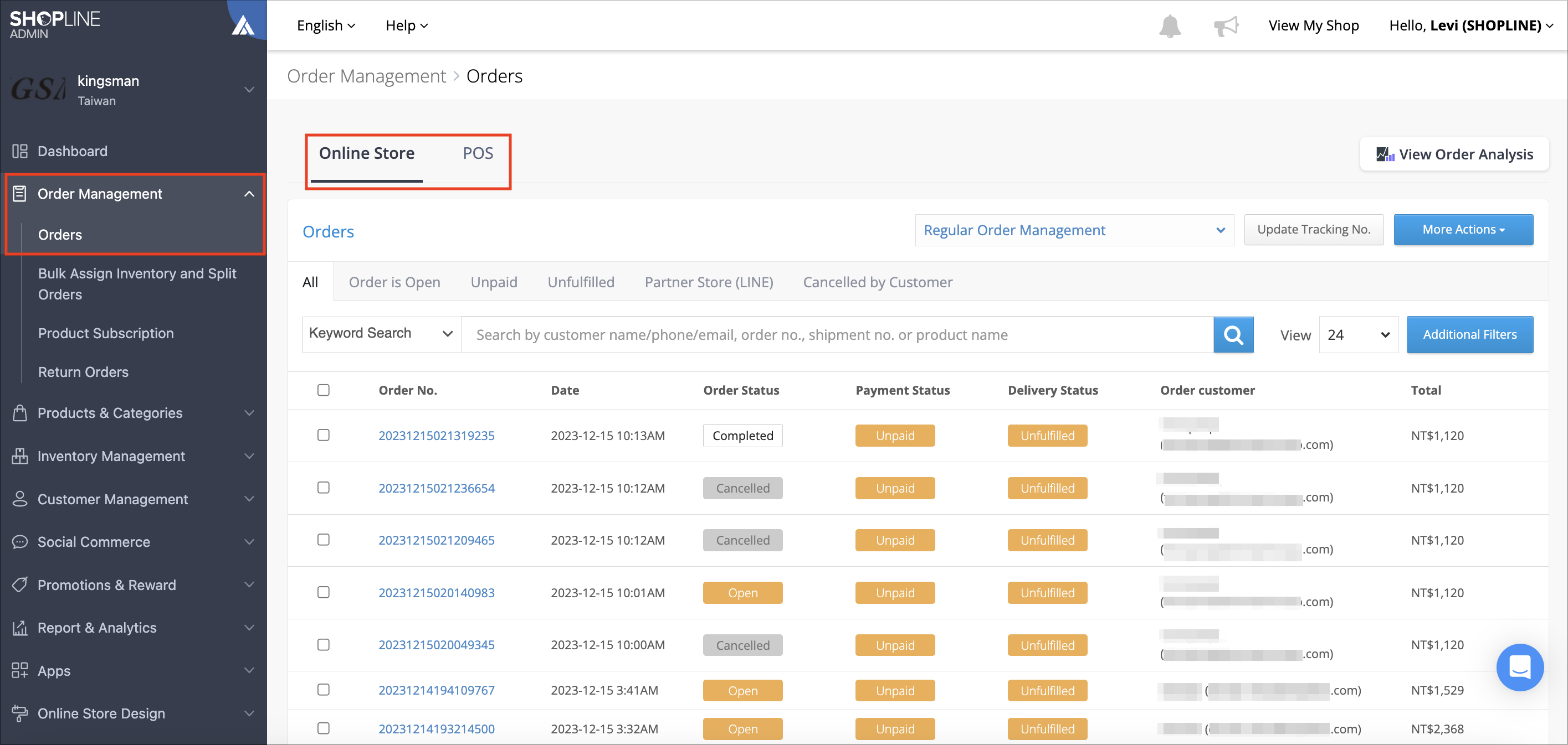 Order Management Overview | Order Management – SHOPLINE Help Center