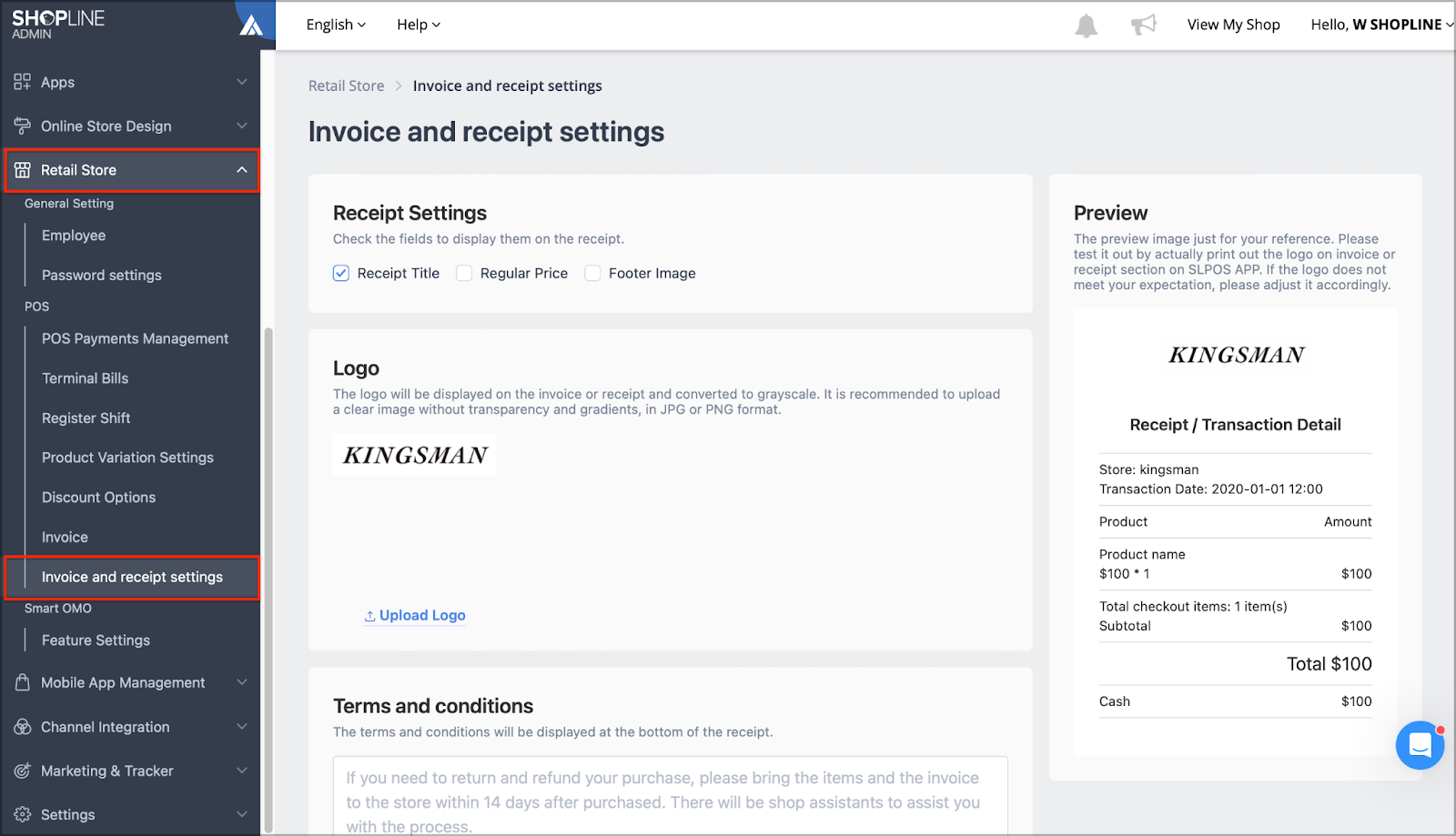 Invoice and Receipt Settings – SHOPLINE Help Center
