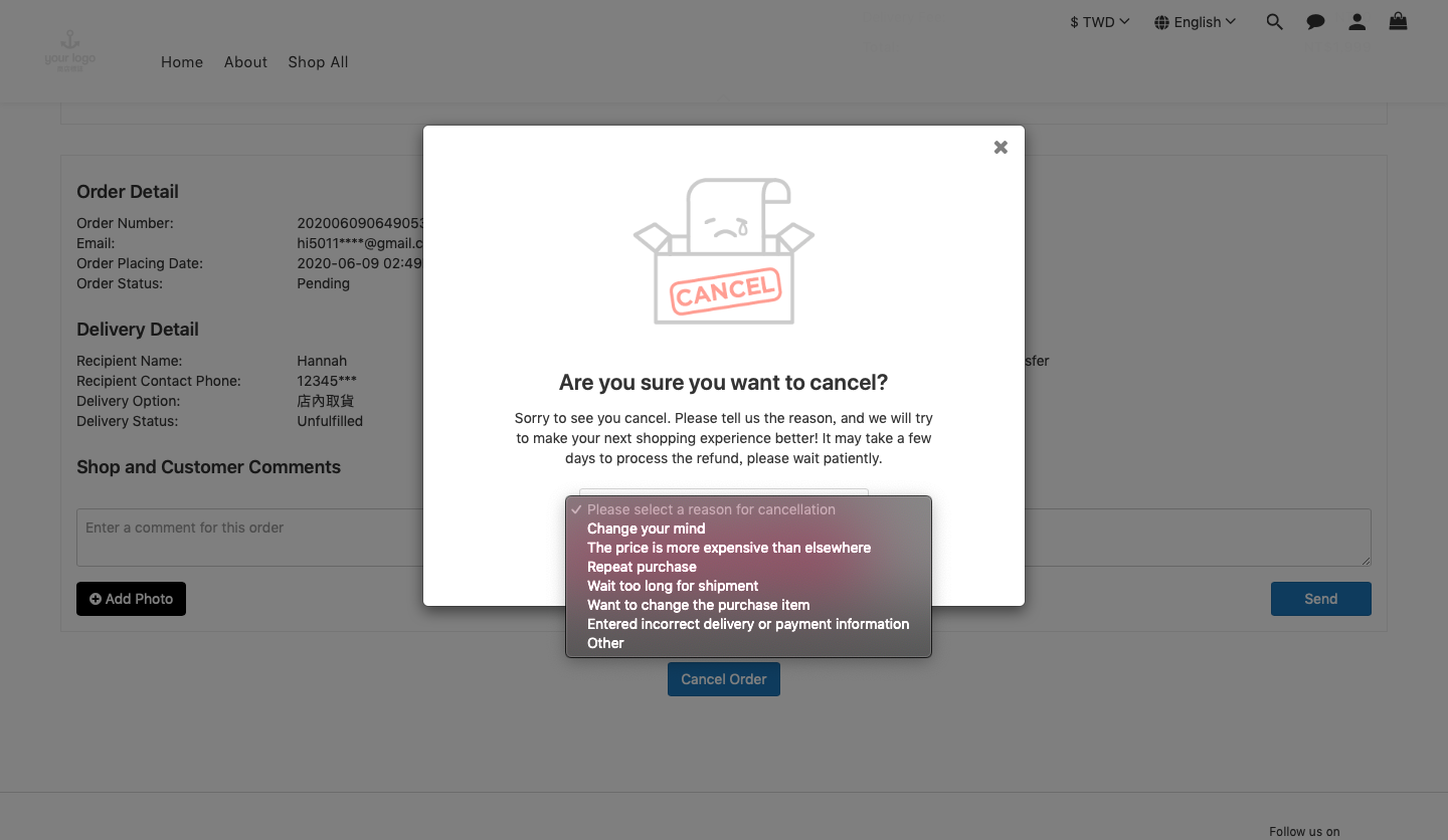 Cancel Order By Customer | Order Management – SHOPLINE Help Center