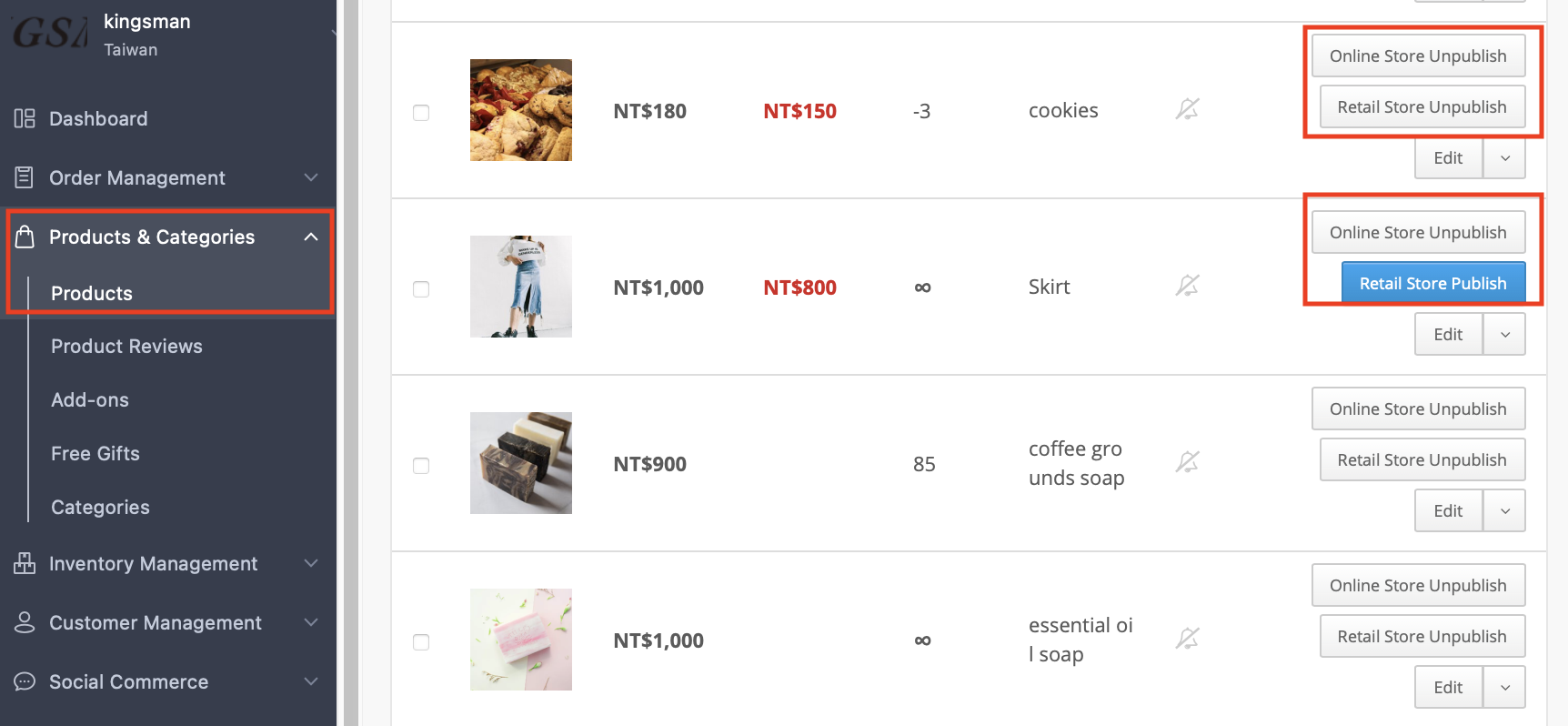 Publish and Unpublish Products | POS Admin – SHOPLINE Help Center