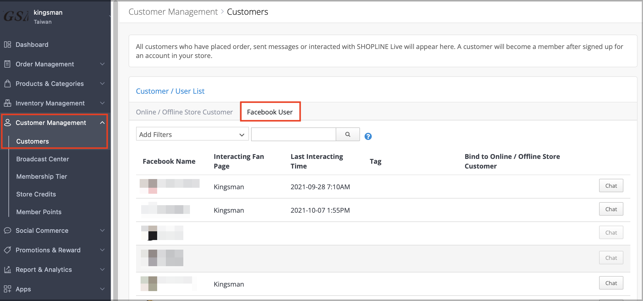 View Facebook Interactive Users｜Customer List – SHOPLINE Help Center