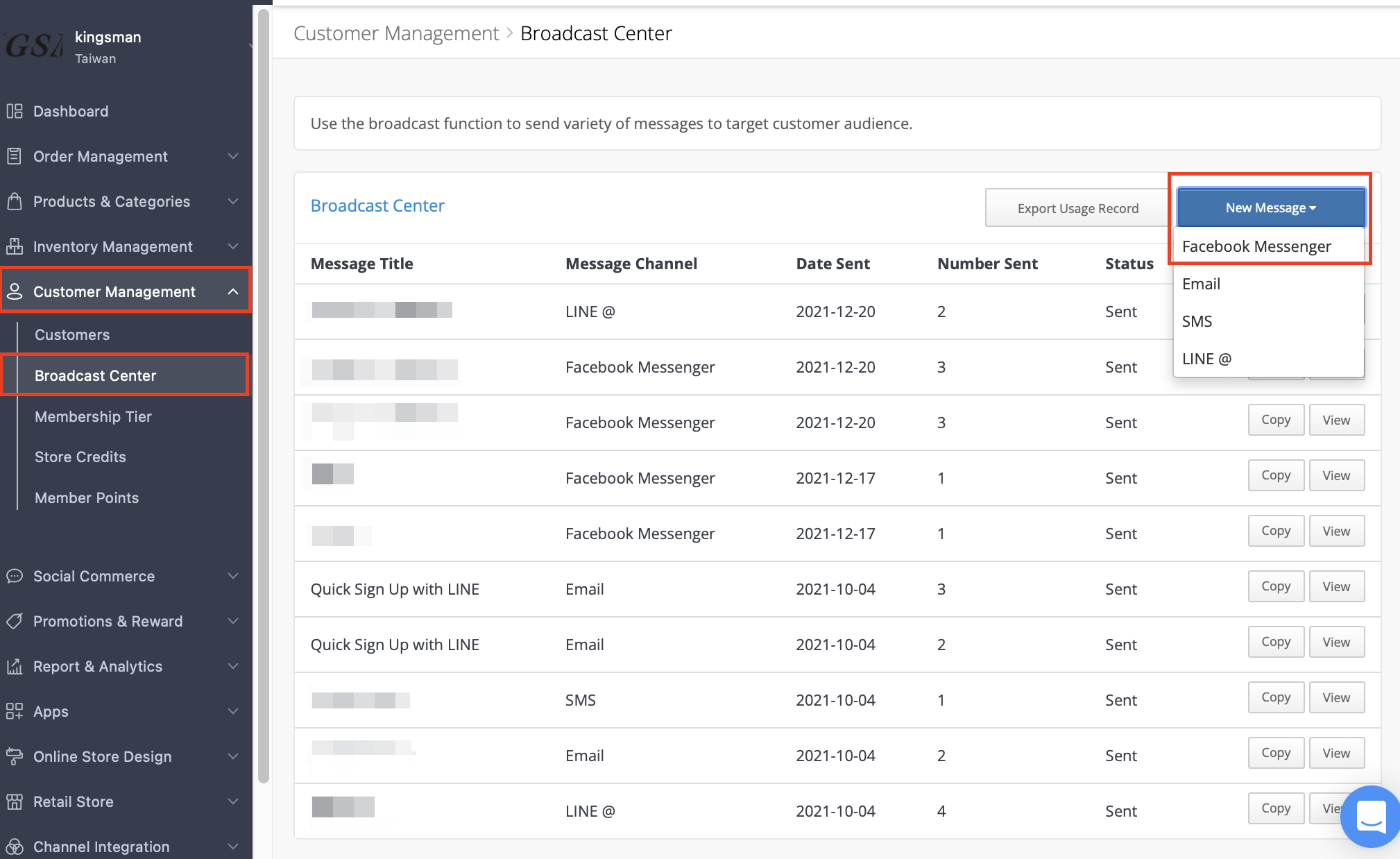 New LINE@ / FB Messenger Broadcast Messages – SHOPLINE Help Center