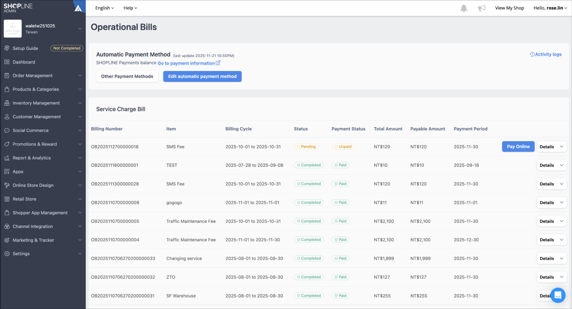 Service Charge & Payment – SHOPLINE Help Center