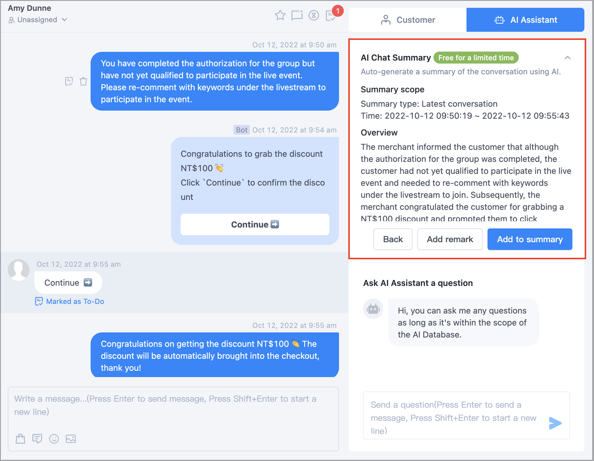 AI Chat Summary | Message Center – SHOPLINE Help Center