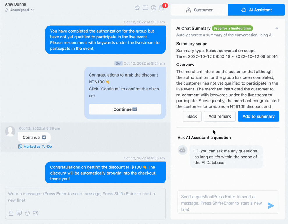 AI Chat Summary | Message Center – SHOPLINE Help Center