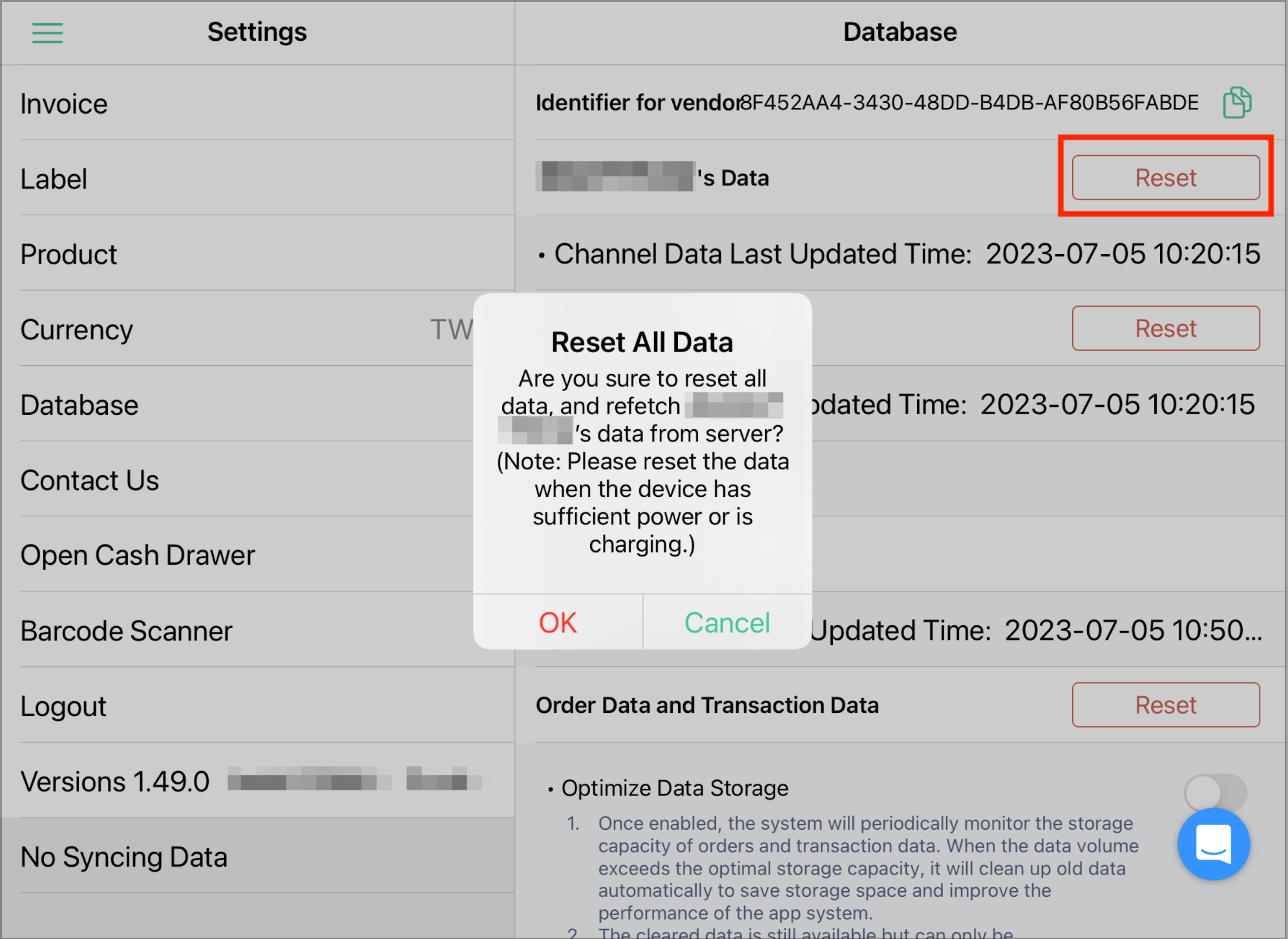 Database Reset and Optimize Data Storage｜POS App – SHOPLINE Help Center
