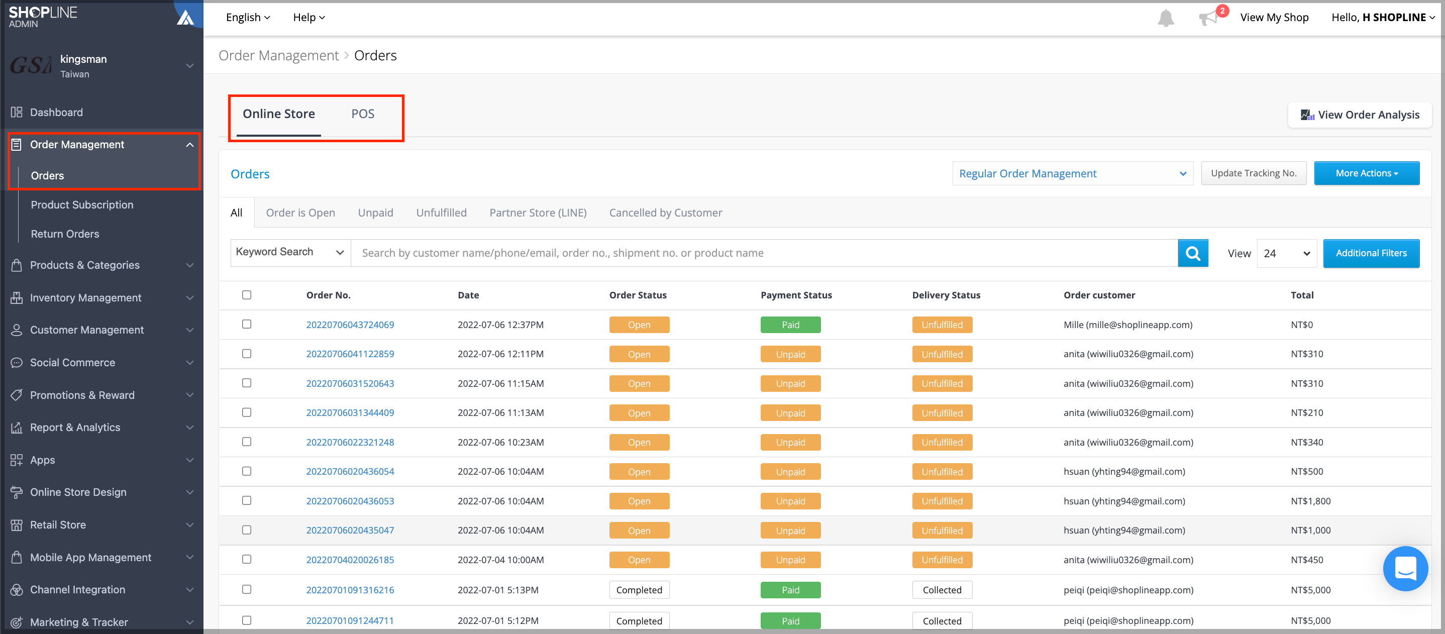 Order Management Overview | Order Management – SHOPLINE Help Center
